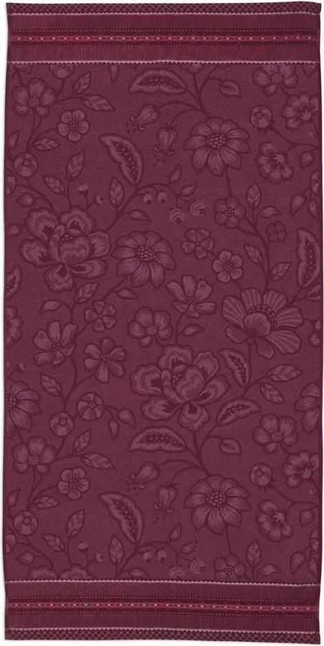 Pip Studio Jasmine Jacquard bavlněná froté osuška tmavě růžová 70x140 cm (osuška z velmi kvalitního bavlněného froté)