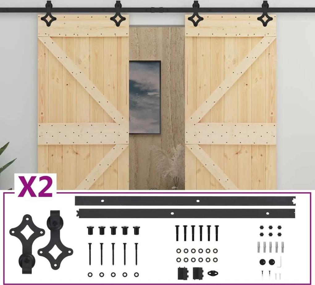 vidaXL Posuvné dveře s kováním 80 x 210 cm masivní borovice [3092525] Barva: Hnědá