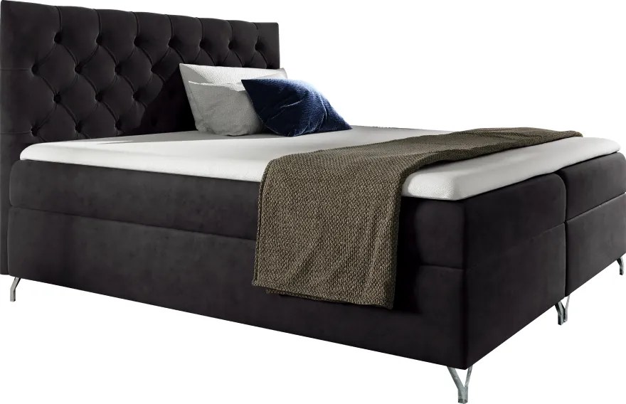 Boxspringová postel, 140x200, černá látka Velvet, GULIETTE + dárek