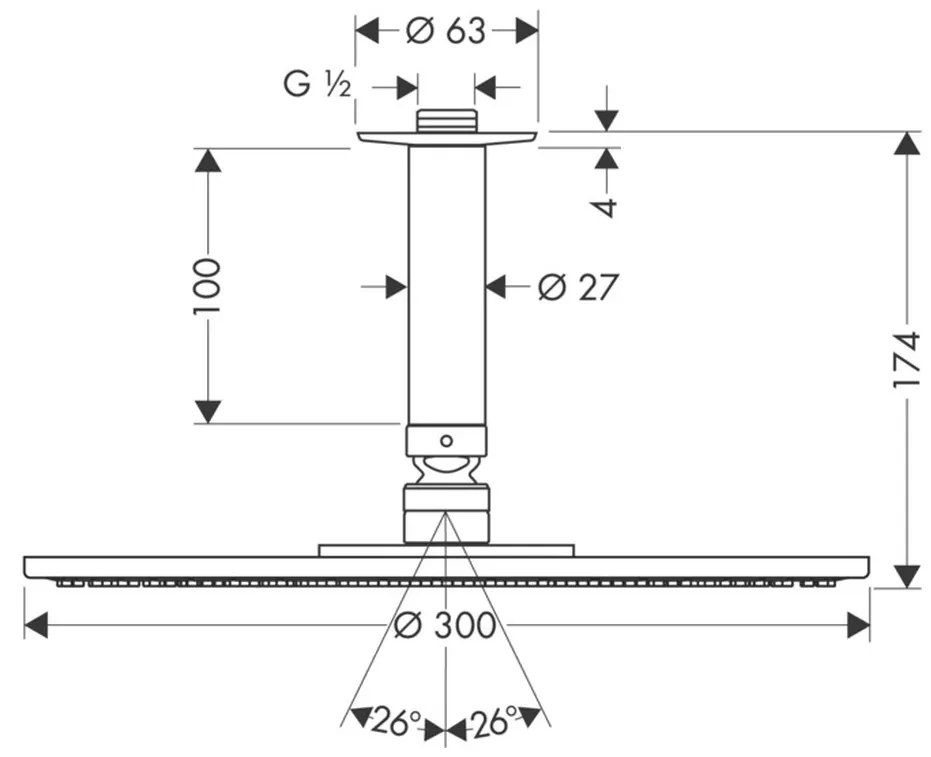 Hansgrohe Raindance S, hlavová sprcha 300 1jet EcoSmart se sprchovým ramenem, chromová, HAN-26600000