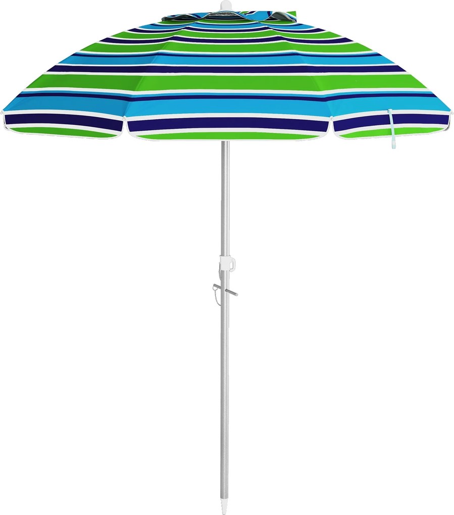 Plážový slunečník Outsunny Ø178x205 cm s 45° sklápěním, nastavitelnou výškou, manuálním otevíráním, ochrana proti UV a voděodolný, s taškou pro nošení