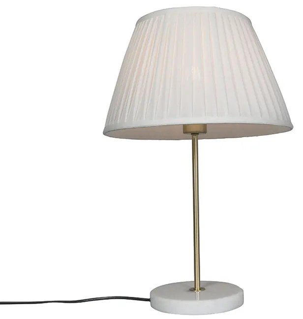 Retro stolní lampa mosaz s skládaným odstínem krémová 35 cm - Kaso