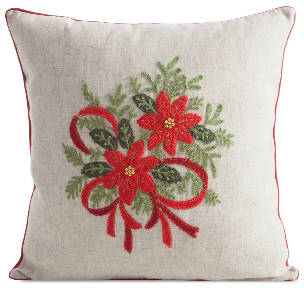 VÁNOČNÍ DEKORAČNÍ POVLAK NA POLŠTÁŘ POINSETTÍ 45X45 CM VZOROVANÁ
