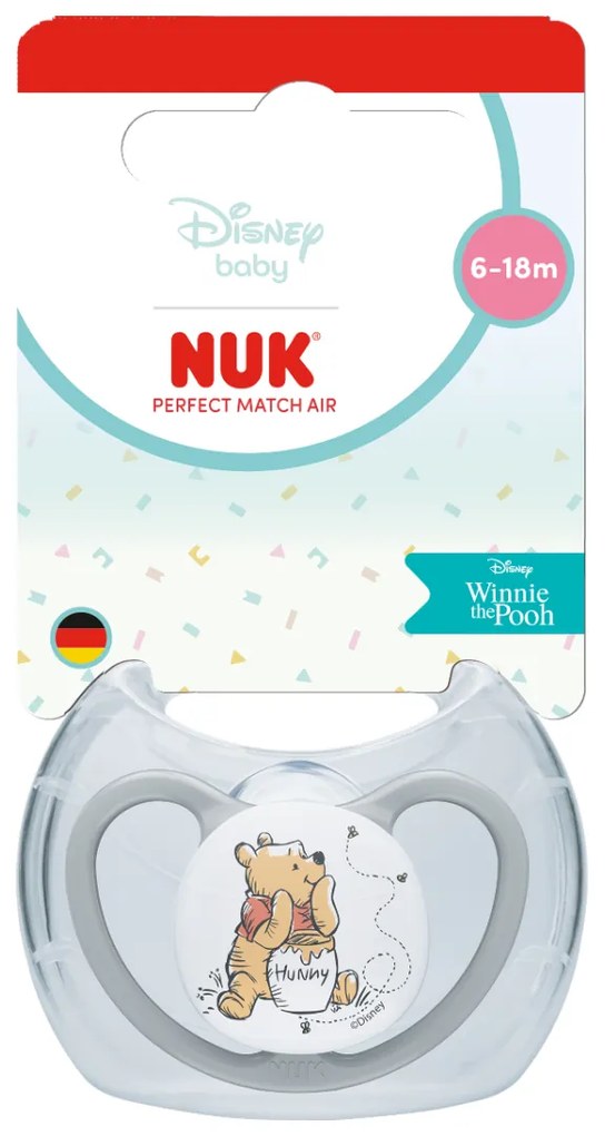 NUK Dudlík Perfect Match Air Medvídek Pú 6-18 m 1 ks v boxu Grey