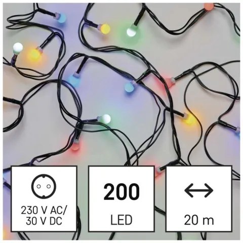 Vánoční osvětlení EMOS D5AM03 ZY0912T 200LED řetěz 20m kuličky multicolor s časovačem