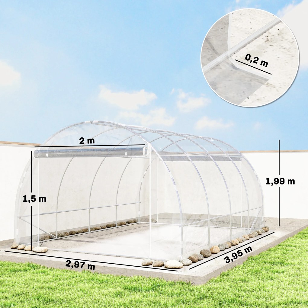 Outsunny Skleník Polytunnel, průchozí skleník s pozinkovaným ocelovým rámem a krytem z PE odolným proti UV záření, průhledný 84H-443V01CR