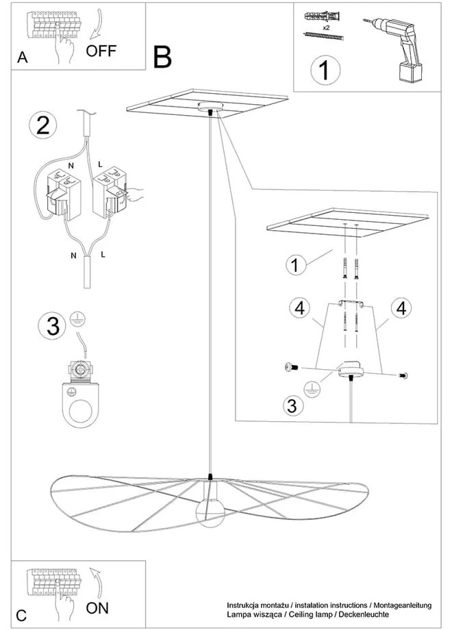 Černé závěsné svítidlo ø 110 cm Elliot – Sollux