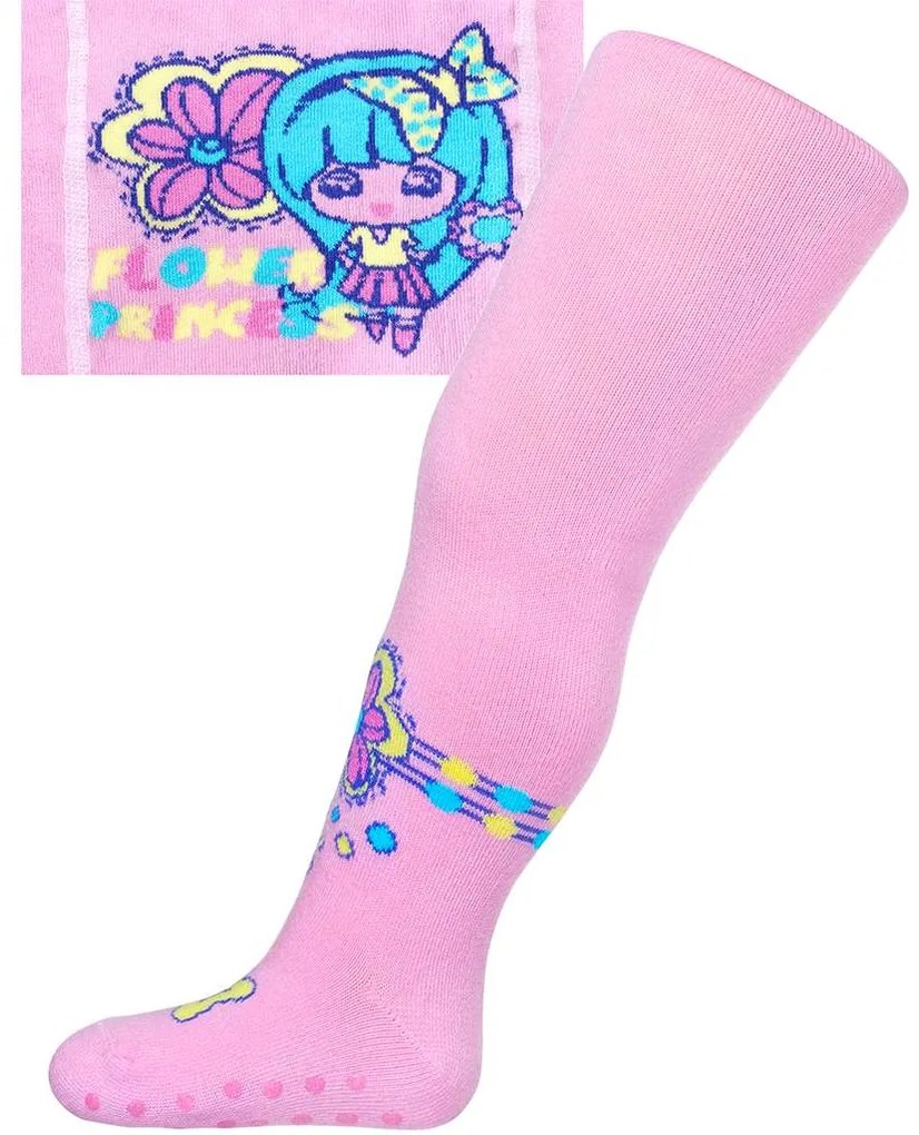 Bavlněné punčocháčky New Baby s ABS světle růžové flower princess, vel. 104 (3-4r)