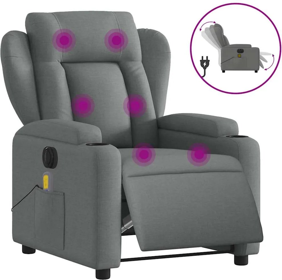 Elektrické masážní polohovací křeslo tmavě šedé textil 3204471