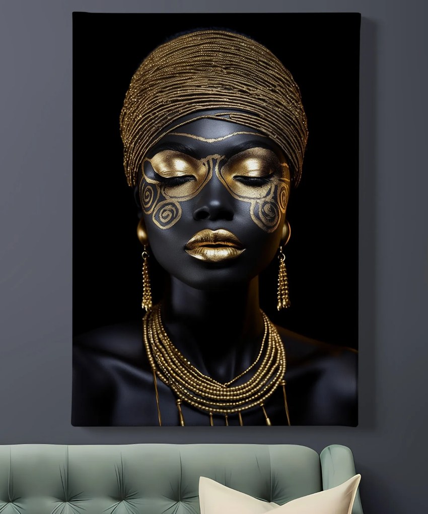 Obraz na plátně - Afričanka Amara se zlatým náhrdelníkem FeelHappy.cz Velikost obrazu: 80 x 120 cm