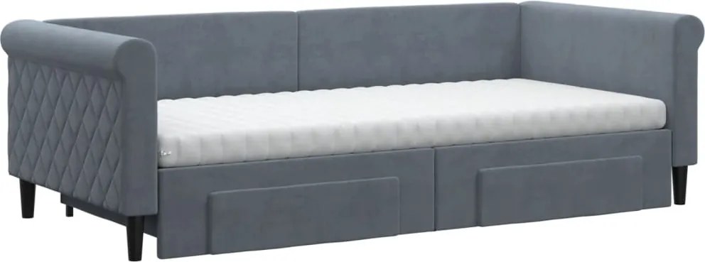 Válenda s přistýlkou a zásuvkami tmavě šedá 90 x 200 cm samet 3197844
