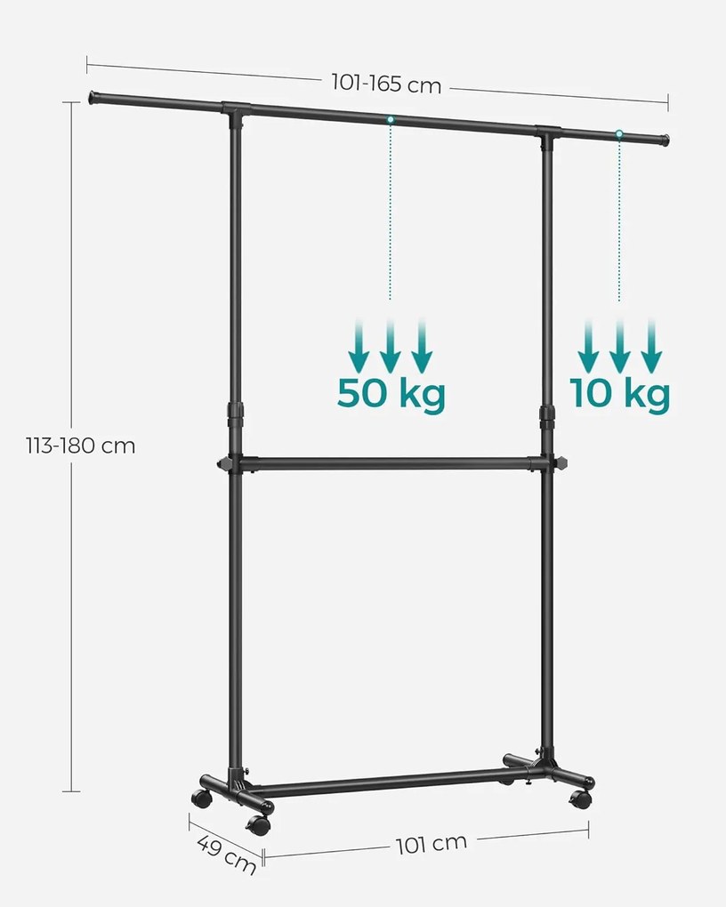 Pojízdný stojan na oblečení Slay 101/165 cm černý