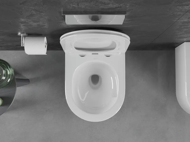 Mexen Sofia, závěsná WC mísa 490x360x355 mm, Rimless Tornádo + WC sedátko z duroplastu, bílá lesklá, 30540400T