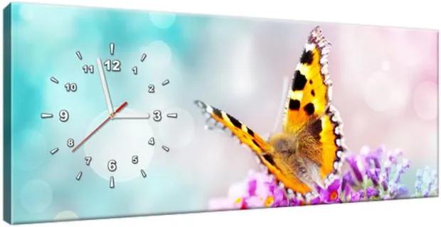 Tištěný obraz s hodinami Motýl na květech 100x40cm ZP2351A_1I