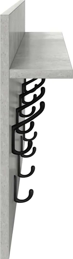 věšák, nástěnný, 1 prkno, háčky, kompozitní dřevo, 40x80x12 cm, beton šedá, Dekorino TK20260018