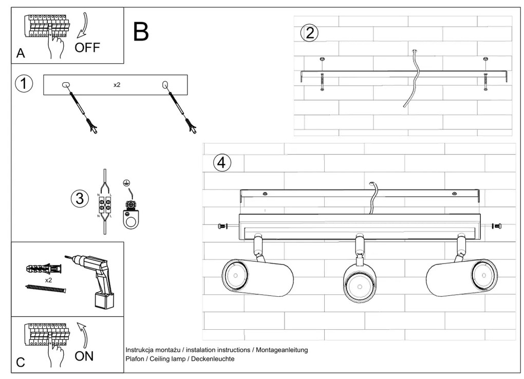 Sollux Lighting Stropní svítidlo DIREZIONE 3 Černá