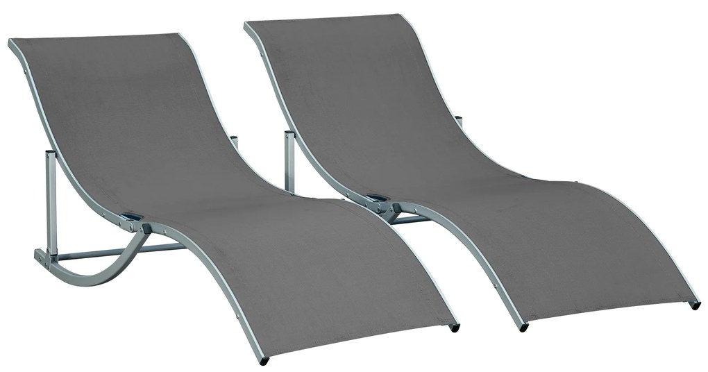 Outsunny sada 2 lehátek zahradní lehátka látková relaxační lehátka ergonomická hliníková Texteline tmavě šedá 165 x 61 x 63 cm | Aosom