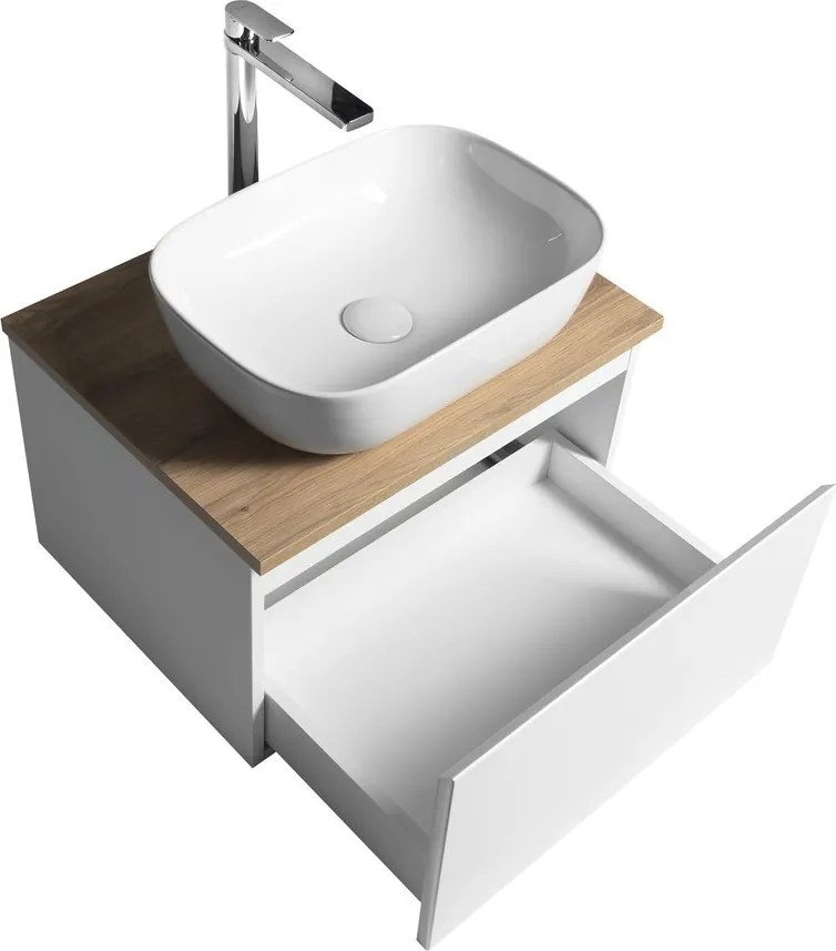 Aqualine Aqualine, ALTAIR skříňka s deskou 58 cm, bílá/dub emporio, AI263-02