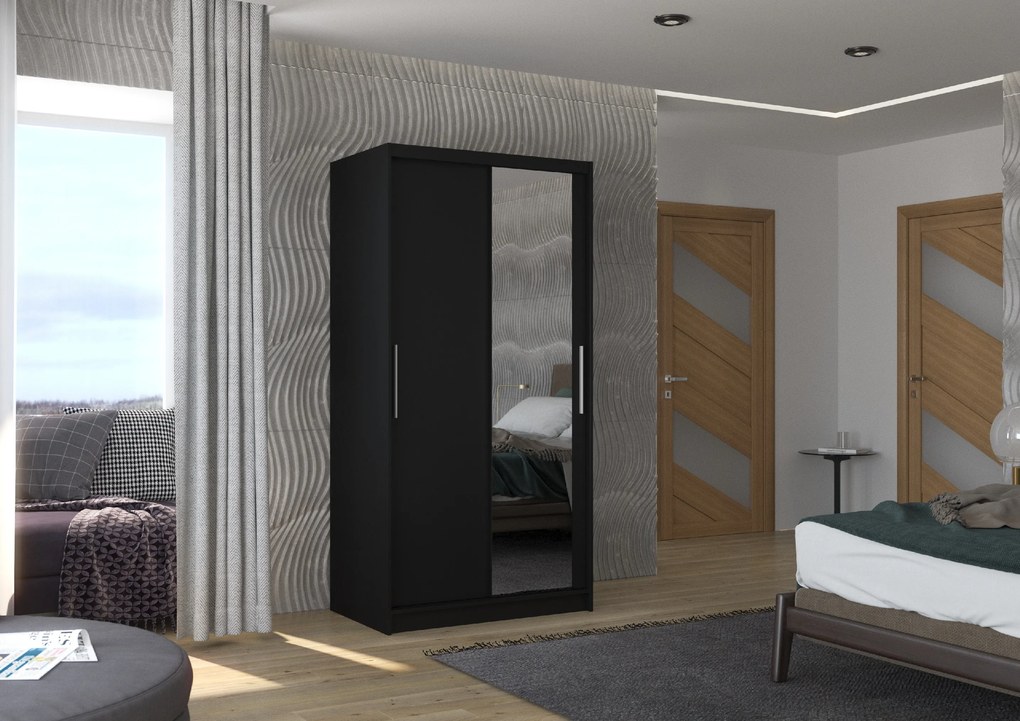 ADRK Furniture Posuvná skříň se zrcadlem BAROS 100 ADRK-SW-BAR-B-100
