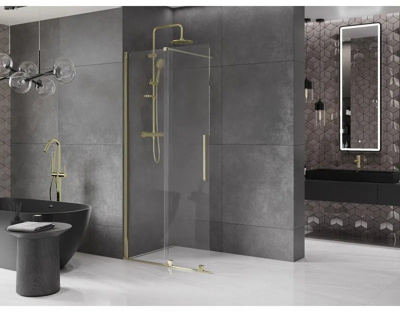 Mexen Velar, posuvné dveře typu Walk-in 70x200 cm, 8mm čiré sklo, zlatá lesklá, 871-070-000-03-50