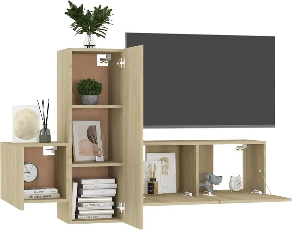 3dílný set TV skříněk dub sonoma kompozitní dřevo 3078969