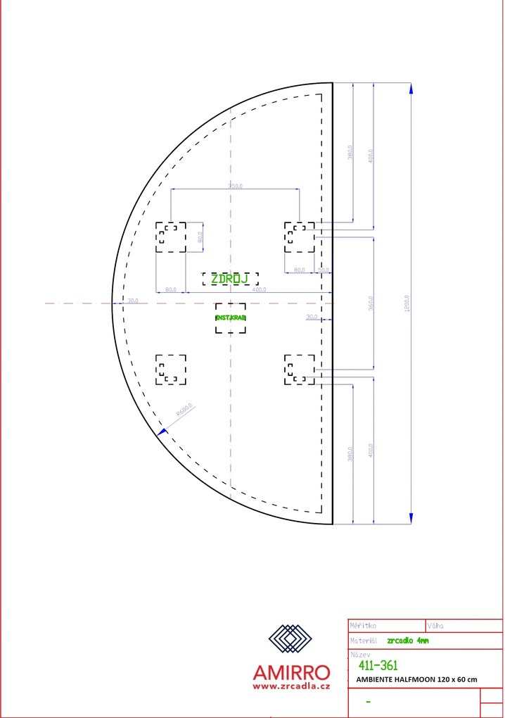 Zrcadlo do koupeny ve tvaru půlměsíce s LED osvětlením - 120 x 60 cm - Ambiente Halfmoon