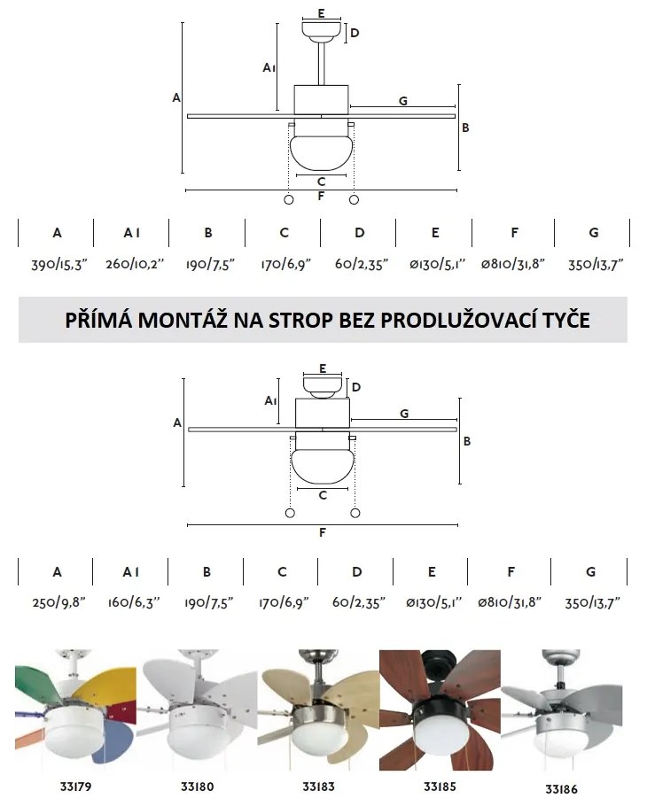 FARO PALAO 33180 31,8“ bílá/bílá Reverzní stropní ventilátor