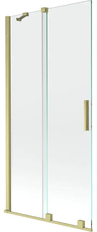 Mexen Velar, 2-křídlová posuvná vanová zástěna 90 x 150 cm, 8mm čiré sklo, zlatý matný profil, 896-090-000-01-55