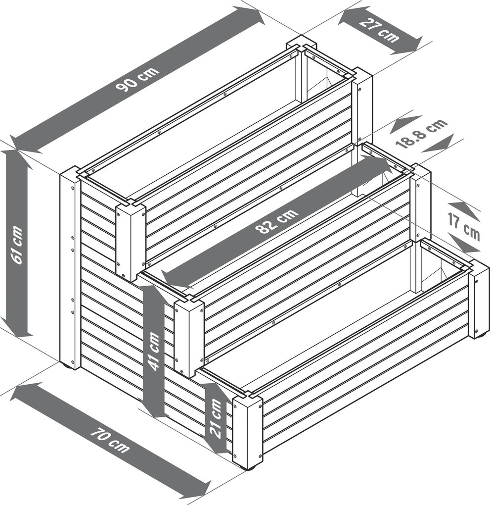 Tchibo - Vyvýšený schodový truhlík se 3 úrovněmi »Tinus« - barva: hnědá