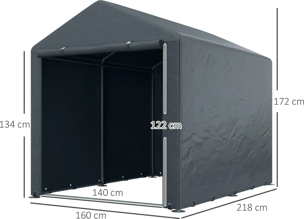 Outsunny garážový stan, 1,6 x 2,18 x 1,72 m, skladovací stan s UV ochranou, dveře na zip, vodoodpudivá fólie, garáž na zahradní nářadí| Aosom