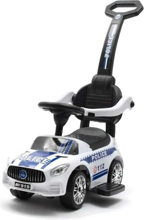 Dětské odrážedlo se zvukem a vodící tyčí Baby Mix POLICE bílé