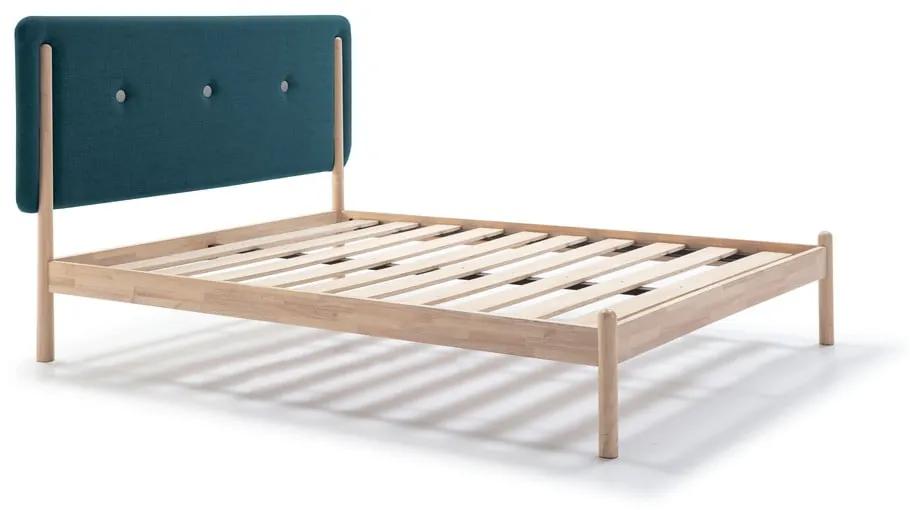 Dřevěná postel s tyrkysově modrým čelem Marckeric Annie, 140 x 190 cm