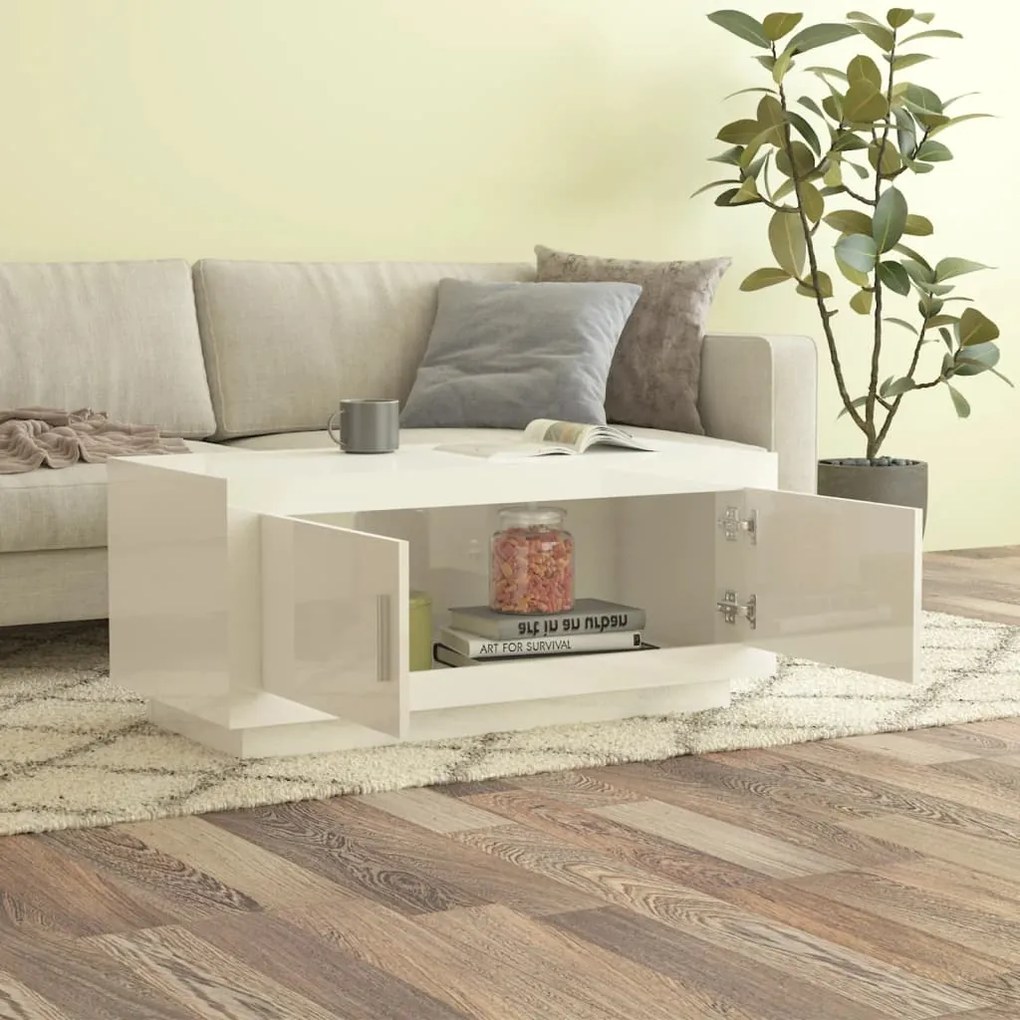 Konferenční stolek lesklý bílý 102x50x45 cm kompozitní dřevo - Default Title