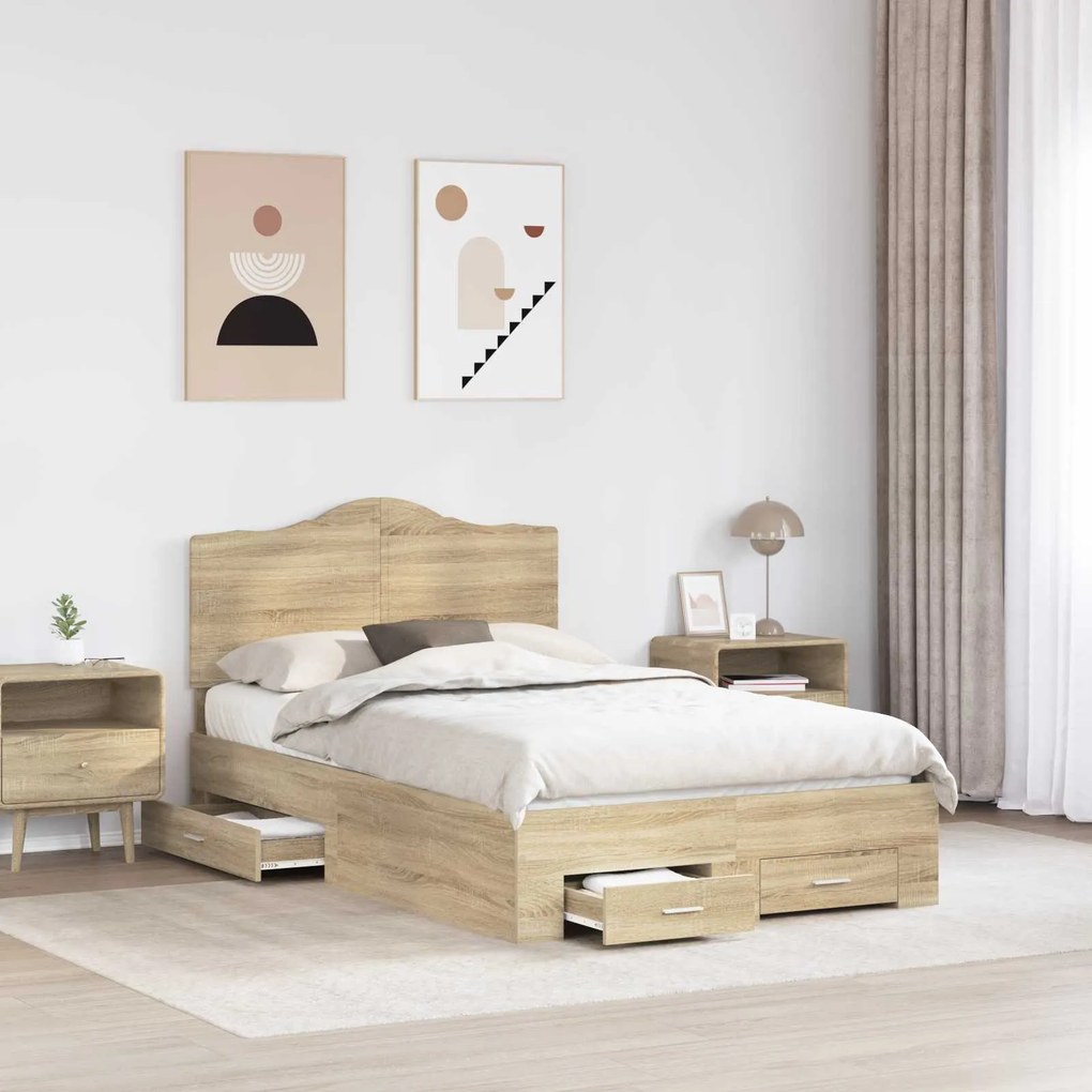 Rám postele s čelo Sonoma dub 135 x 190 cm Kompozitní dřevo 3413614