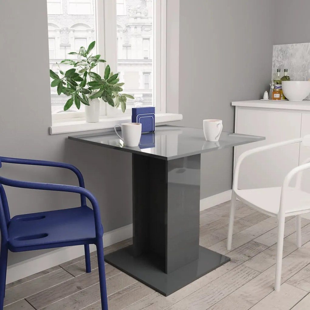 800260 vidaXL Jídelní stůl šedý s vysokým leskem 80 x 80 x 75 cm dřevotříska