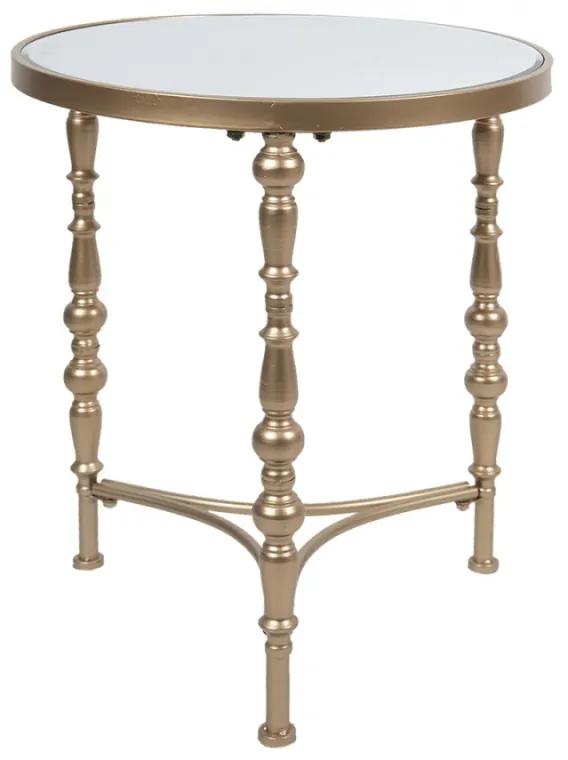 Zlatý antik kovový odkládací stolek se skleněnou deskou – 50x60 cm