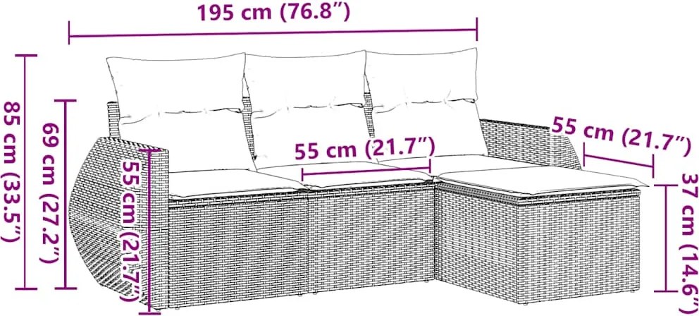 4dílná zahradní sedací souprava s poduškami černá polyratan 3253603