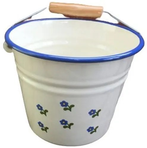 Krémový smaltovaný kyblík s květy Flowers - Ø16*14cm - 1.5L