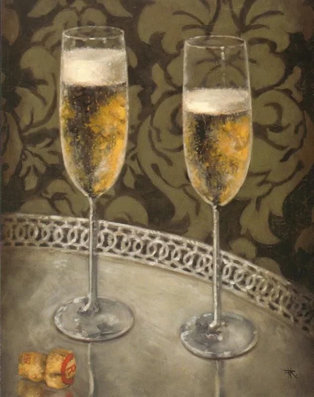 ART-STYLE Obrázek 24x30, šampaňské pro dva, rám bílý s patinou