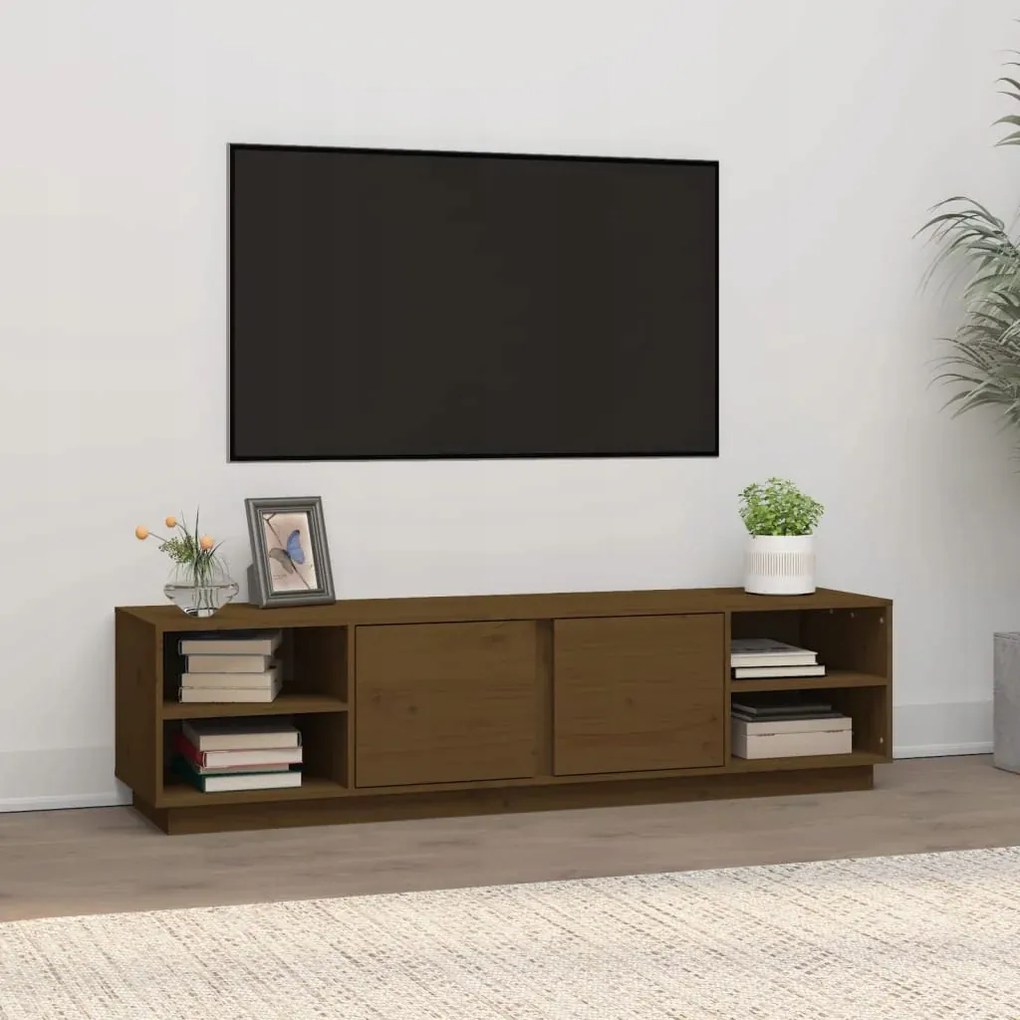 Tv Skříňka 156 X 40 X 40 Cm Masivní Borové Dřevo medová hnědá