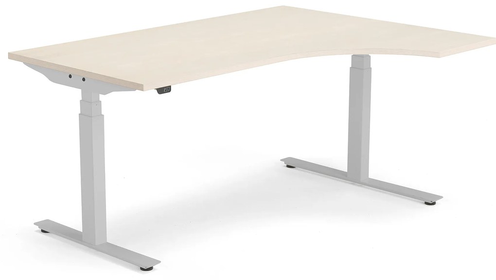 AJ Produkty Výškově stavitelný stůl Modulus, rohový, 1600x1200 mm, stříbrný rám, bříza