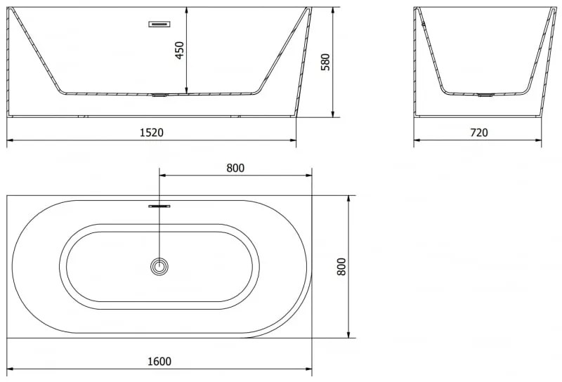 Mexen Mia, volně stojící rohová vana levá 160 x 80 cm, bílá, černý přepad, 52691608000L-70