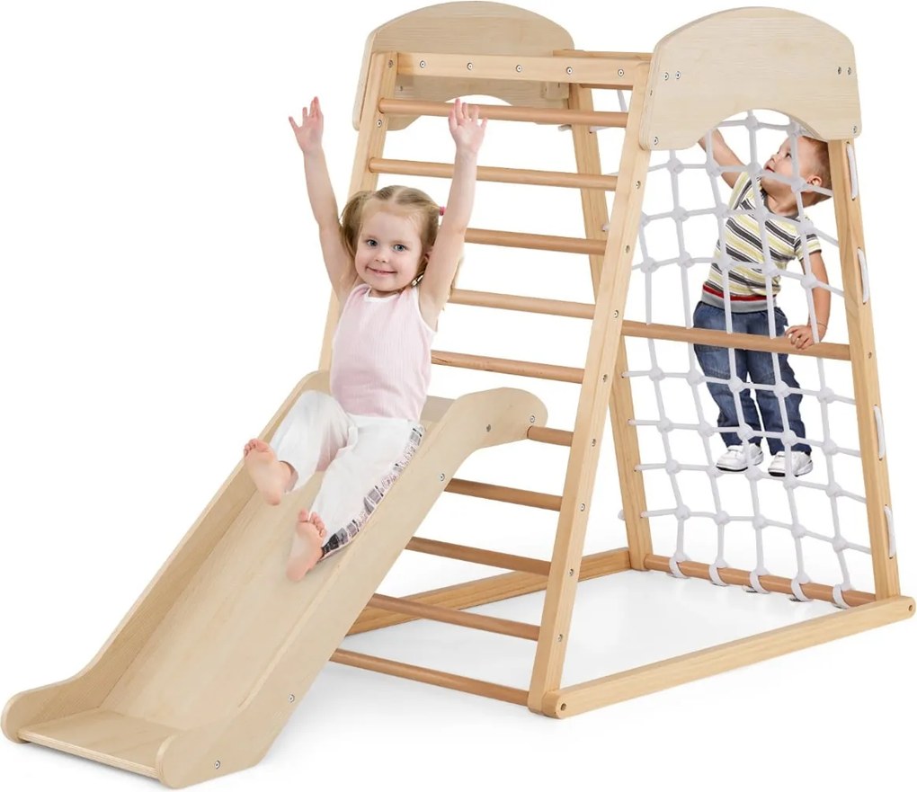 Costway Lezecký rám Indoor 6 v 1 vytahovací tyč a skluzavka a šplhací skály