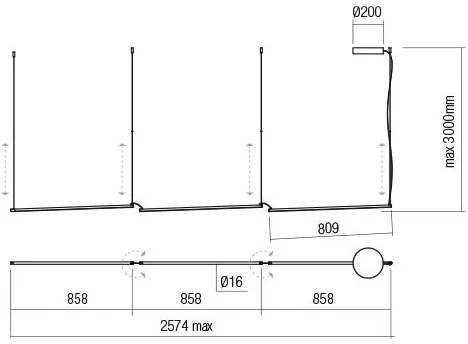 Redo group Redo Stick, závěsné svítidlo LED 36W 3000K, stmívatelné, černá, délka 3x86cm