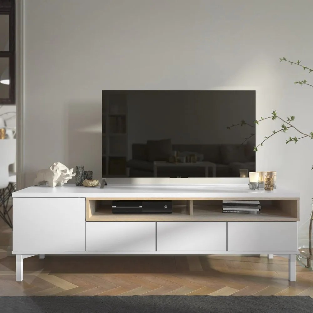 Bílý TV stolek 156x48x48 cm Roomers – Tvilum
