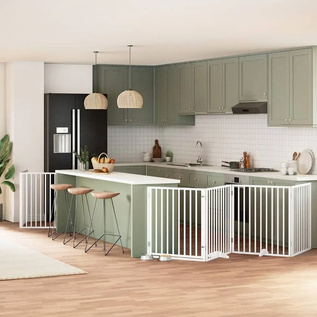 Zábrana pro psy s dvířky skládací 10 panelů bílá 800 cm topol 3155567