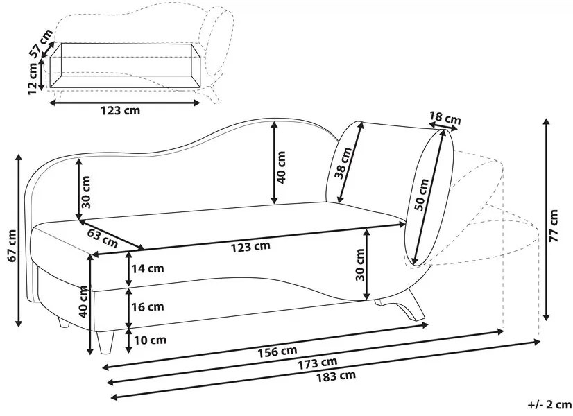 Sametová lenoška s úložným prostorem černá pravostranná MERI Beliani