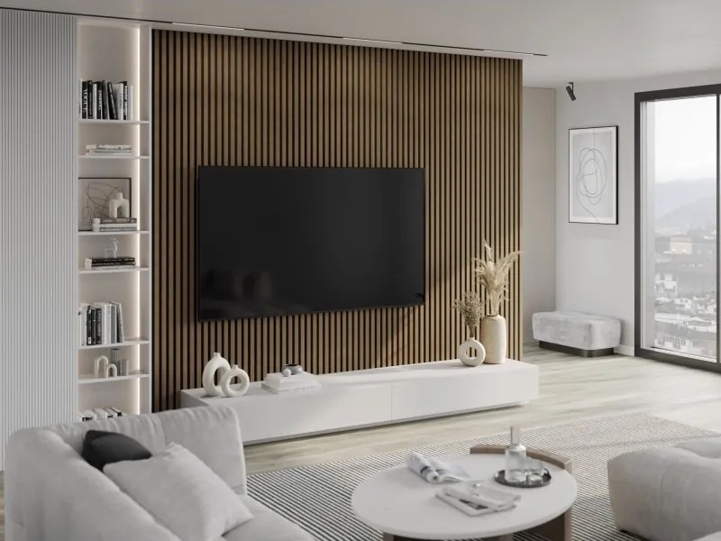 Mexen Lam-F, akustické stěnové lamely 275 × 30 cm, plstěný podklad 8 mm, technická dýha, ořech přírodní, S105-275307-3015-016