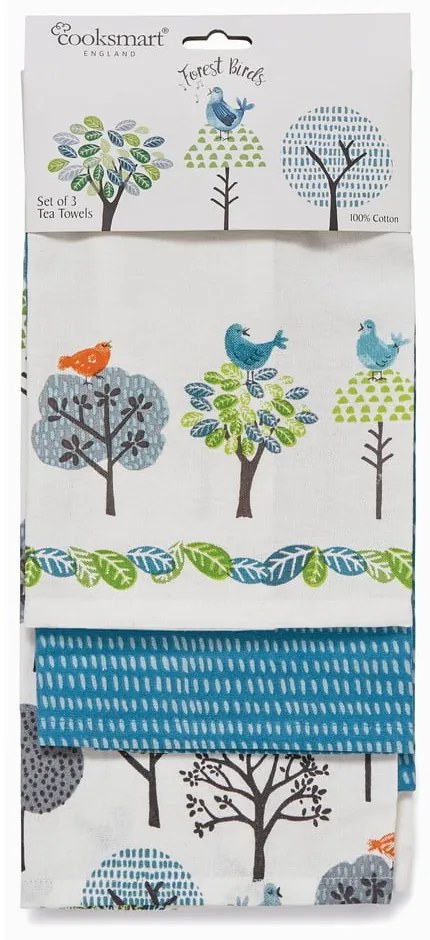 Bavlněné utěrky v sadě 3 ks 45x65 cm Forest Birds – Cooksmart ®