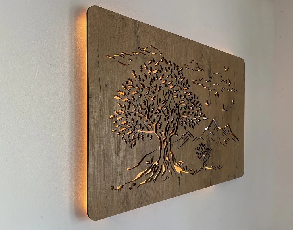 Li-Go "Dva duby" světelný obraz 230V 90x62 cm provedení povrchu: dub světlý